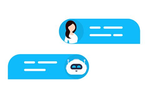 챗봇 개념 사용자는 로봇에게 질문을하고 대답을 얻습니다 귀여운 웃는 로봇과 채팅하는 여자 봇과의 대화 고객 서비스 도움말 벡터 일러스트 레이 션 Brand Name