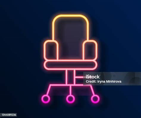 검은 색 배경에 고립 된 빛나는 네온 라인 오피스 의자 아이콘 벡터 가구에 대한 스톡 벡터 아트 및 기타 이미지 가구 경영자 다중 색상 Istock