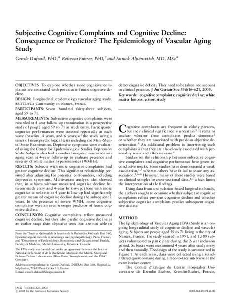Pdf Subjective Cognitive Complaints And Cognitive Decline Consequence Or Predictor The