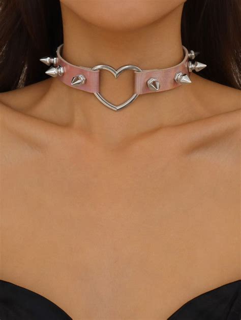 Heart Spiked Decor Choker Chokers Stud Choker Spiked Choker Necklace