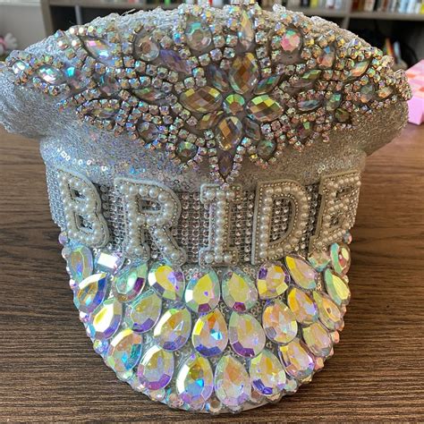 Bride Sequin And Jewel Accented Captain Hat Gem