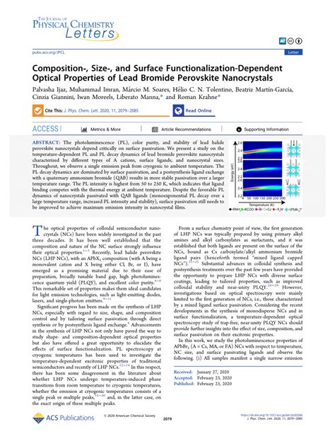 Pdf Composition Size And Surface Functionalization Dependent Optical Properties Of Lead