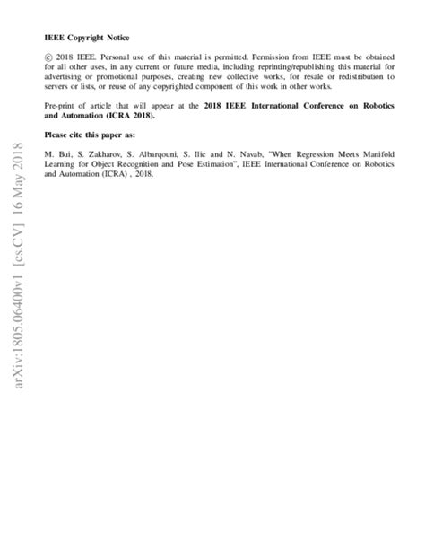 Pdf When Regression Meets Manifold Learning For Object Recognition