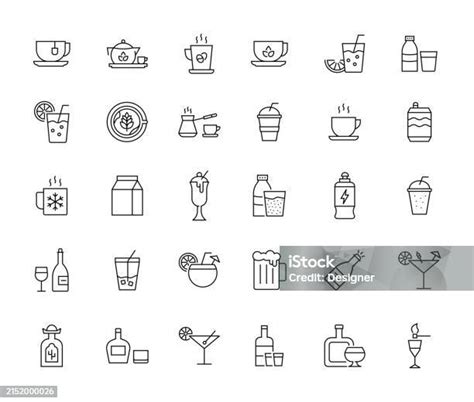간단한 음료 라인 아이콘 세트입니다 음료 알코올 신선도 칵테일 커피 주스 0명에 대한 스톡 벡터 아트 및 기타 이미지 0명 개념 그래픽 사용자 인터페이스 Istock