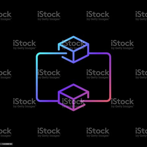 Blockchain Technology Linear Vector Blue Icon Two Connected Blocks Sign