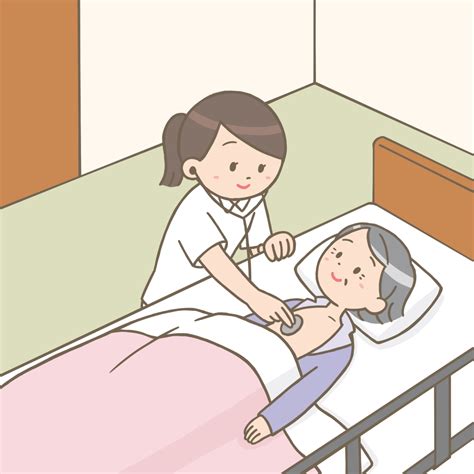 在宅療養中の患者さんに聴診を行うイラストフリー素材看護roo カンゴルー