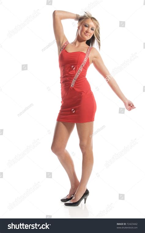 Sexy Brunette Partygirl Red Minidress Dancing Stock Photo 72423442 Shutterstock