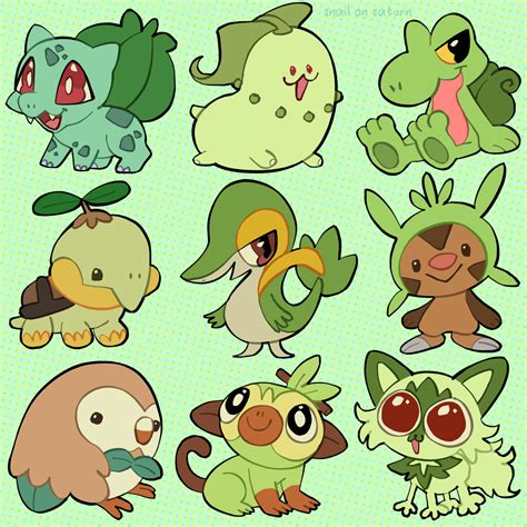 Bulbasaur Chespin Chikorita Grookey Rowlet Snivy Sprigatito Treecko Turtwig Nintendo