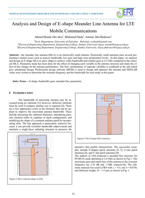 Pdf Analysis And Design Of E Shape Meander Line Antenna For Lte Mobile Communications