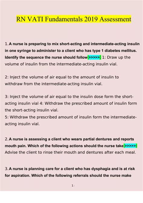 Rn Vati Fundamentals 2019 Assessmentt Questions With Verified Answers Rn Vati Fundamentals