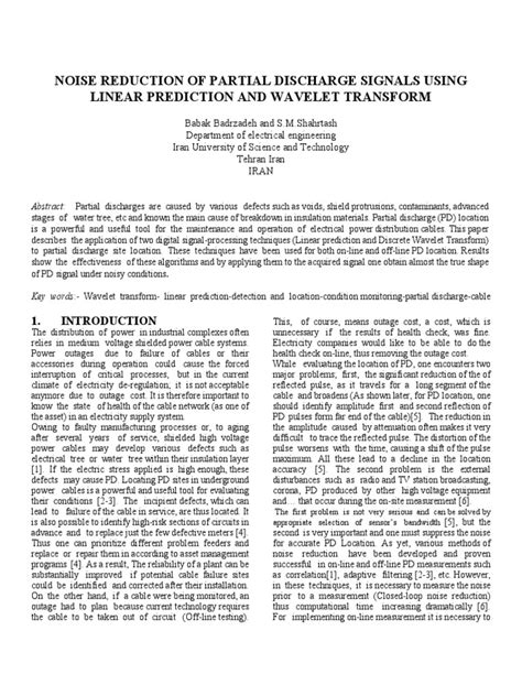 Noise Reduction Of Partial Discharge Signals Using Linear Prediction And Wavelet Transform Pdf