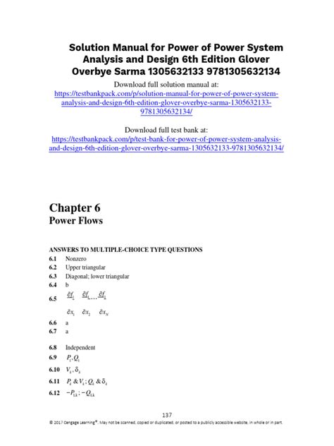 power system analysis and design 6th edition glover solutions manual 1