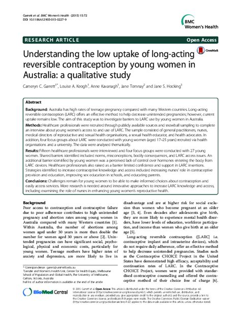 Pdf Understanding The Low Uptake Of Long Acting Reversible Contraception By Young Women In