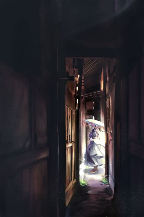 Safebooru 1girl Alley Blonde Hair Building Chinese Commentary Closed