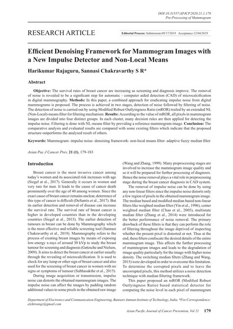 Pdf Efficient Denoising Framework For Mammogram Images With A New