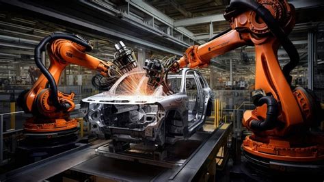 Industrial Robots Performing Precision Welding On Car Assembly Line Showcasing Cutting Edge