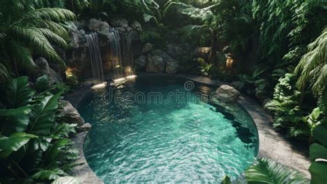 Hidden Tropical Pool Surrounded By Lush Greenery Stock Illustration Illustration Of Teal