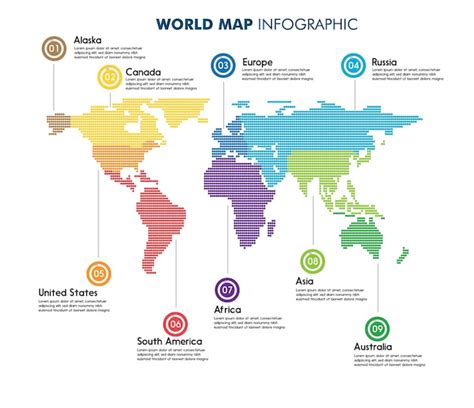 세계 지도 인포그래픽 프리미엄 벡터