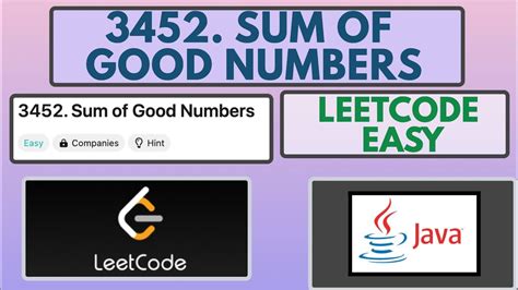 Leetcode 3452 Sum Of Good Numbers Easy Java Solution Youtube