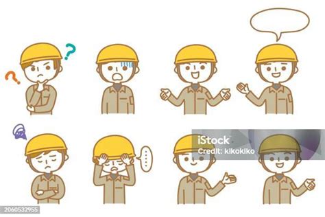 노동자 남자의 다양한 표정 그림 걱정하는에 대한 스톡 벡터 아트 및 기타 이미지 걱정하는 건설 산업 건설 현장 Istock