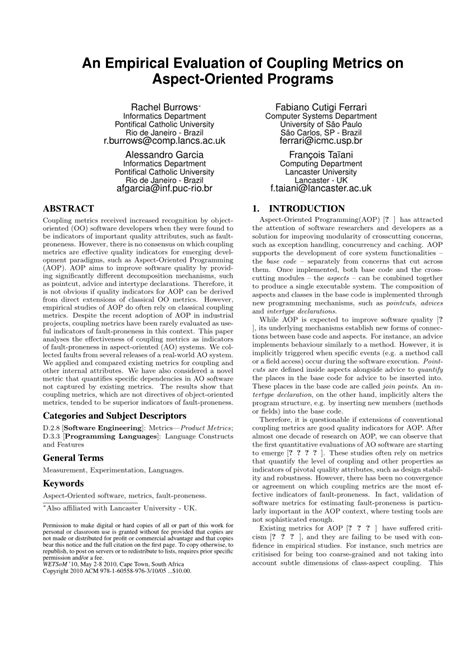 Pdf An Empirical Evaluation Of Coupling Metrics On Aspect Oriented Programs