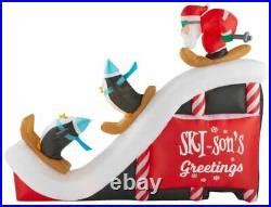 New Gemmy Airblown 9 Ft Width Inflatable Santa Ski Scene Penguins