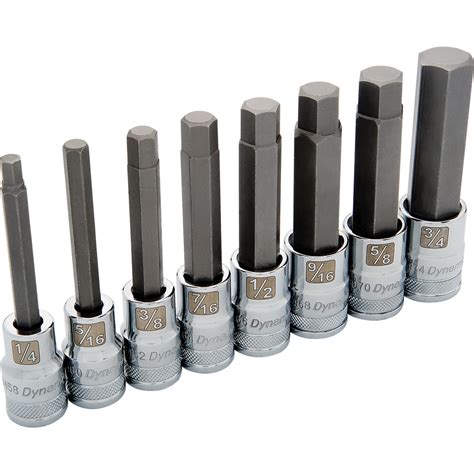 Dynamic Tools In Drive Piece Long SAE Hex Socket Set Measurement Standard Standard SAE