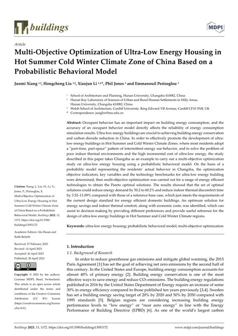 Pdf Multi Objective Optimization Of Ultra Low Energy Housing In Hot