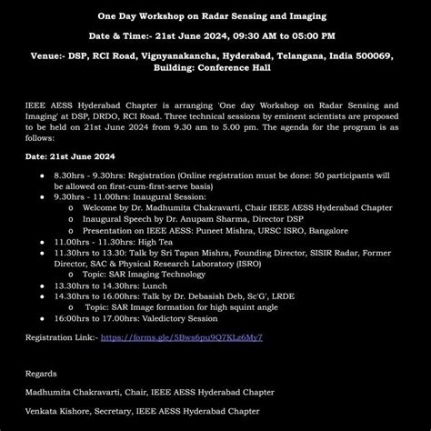 One Day Workshop On Radar Sensing And Imaging Ieee Hyderabad Section