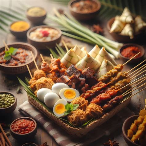 Traditional Indonesian Menu For Celebrating Eid Mubarak Holiday Stock