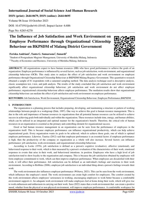 Pdf The Influence Of Job Satisfaction And Work Environment On Employee Performance Through