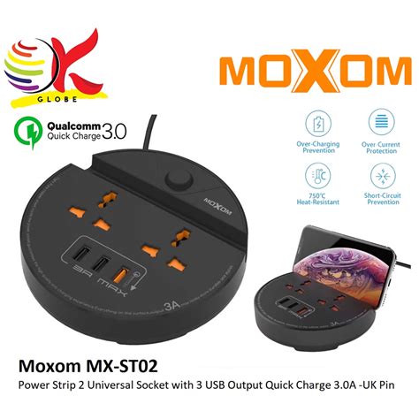 Moxom Mx St02 Extension Socket Qualcomm Qc3 0a Power Strip 2 Universal Socket With 3 Usb Ports