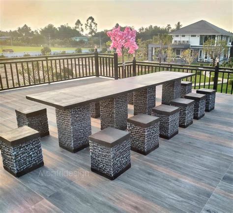 Montri Design ชุดโต๊ะสนามโมเดิร์น ชุด 14 ที่นั่ง โต๊ะยาว 3 เมตร กว้าง 80 Cm ภาคเหนือ สีดำ ขาปัด
