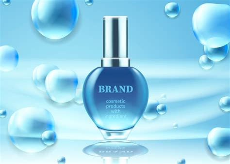 투명한 물방울과 화장품 프리미엄 벡터