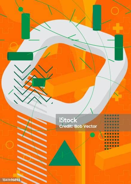 녹색 주황색 및 흰색 기하학적 그래픽 복고풍 테마 커버 인도의 색상으로 최소한의 기하학적 요소 포스터 배너 디자인을 위한 빈티지 추상 모양 템플릿 0명에 대한 스톡 벡터