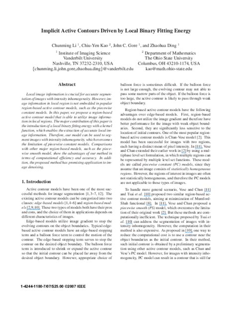 Pdf Implicit Active Contours Driven By Local Binary Fitting Energy