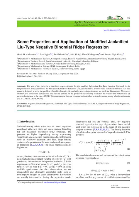 Pdf Some Properties And Application Of Modified Jacknified Liu Type