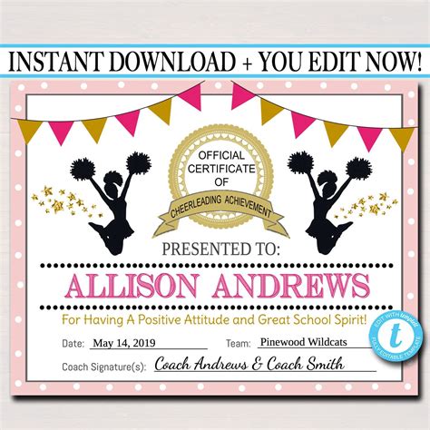 Cheerleading Certificate Template Printable Calendars At A Glance