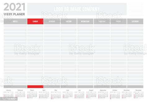 일기를위한 주간 플래너 주최자 회사와 개인 사용을위한 달력 2021 노트북 주는 일요일에 시작됩니다 벡터 그림입니다 0명에 대한