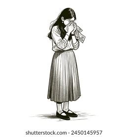 Sad Woman Standing Cry Handkerchief Shes Ai Generated Image 2450145957