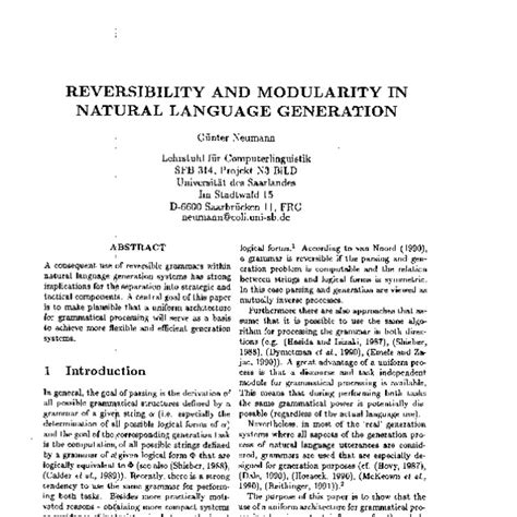 Reversibility And Modularity In Natural Language Generation Acl Anthology
