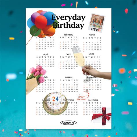 아우어데이즈 아우어데이즈 2024년 생일달력 주문제작 Hbd 생일 기념일 빈티지 캘린더 포스터 한장 1장 낱장 감성 달력 2024 위시버킷
