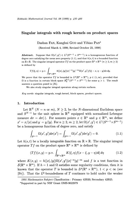 Pdf Singular Integrals With Rough Kernels On Product Spaces