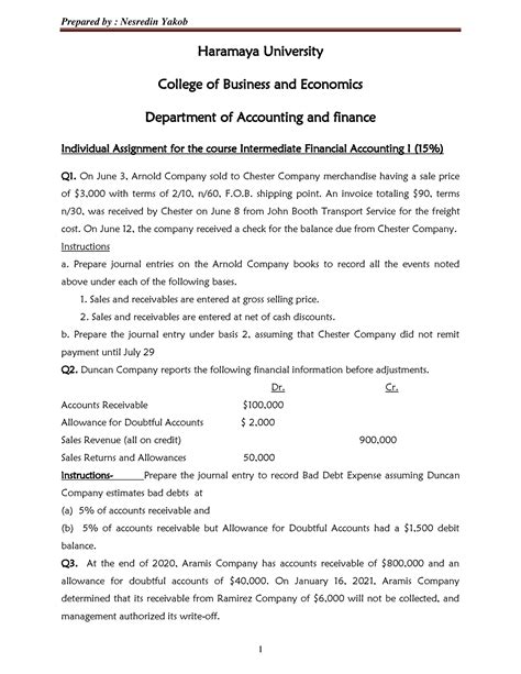 Intermediate Fa I Assignment Haramaya University College Of Business