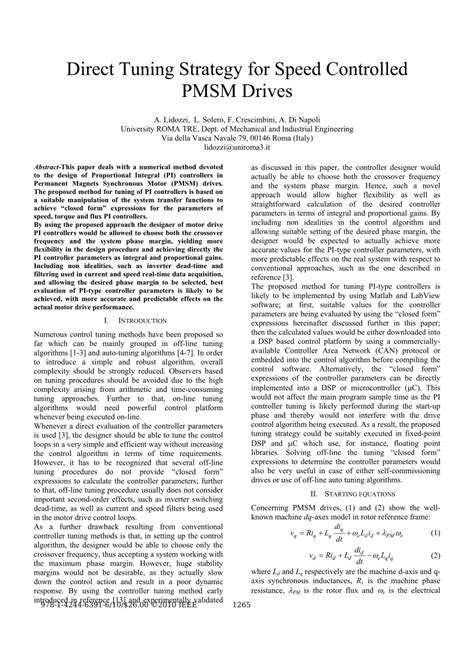 Pdf Direct Tuning Strategy For Speed Controlled Pmsm Drives