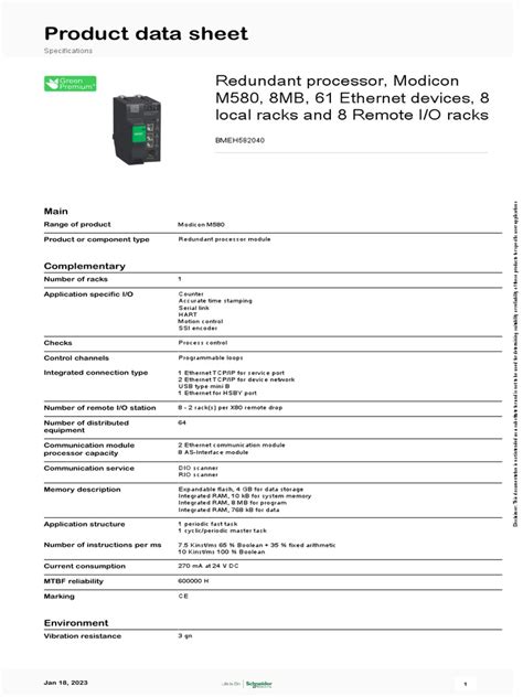Modicon M580 Bmeh582040 Pdf Programmable Logic Controller