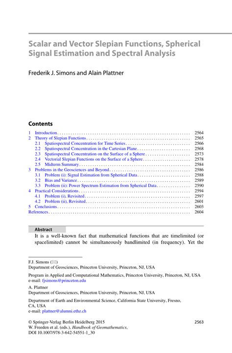 Pdf Scalar And Vector Slepian Functions Spherical Signal Estimation And Spectral Analysis