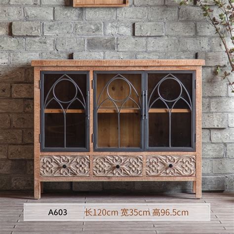 美式複古餐邊櫃實木鵰花做舊玻璃酒櫃靠墻玄關過道裝飾櫃子儲物櫃 蝦皮購物