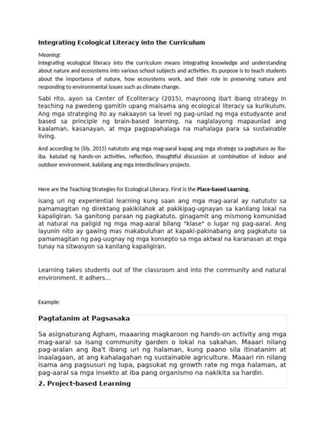 Integrating Ecological Literacy Into The Curriculum Pdf