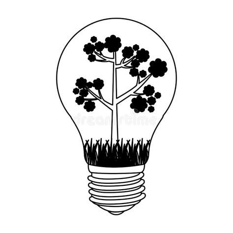 Contour Bulb With Tree Inside Icon Stock Illustration Illustration Of Digitally Leaf